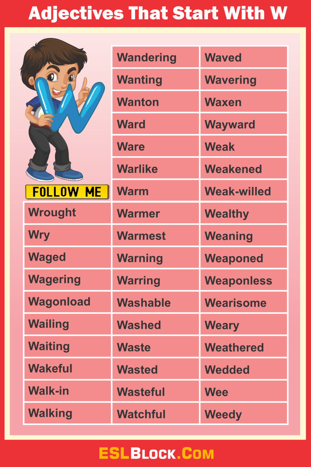 Adjectives That Start With W - English as a Second Language