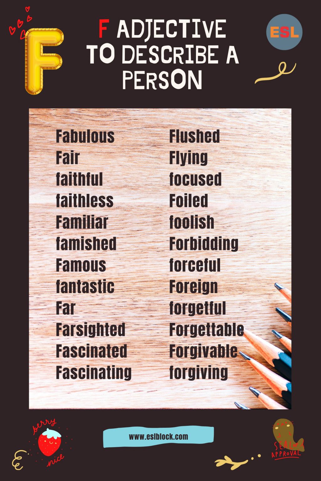 F Adjectives to Describe a Person - English as a Second Language