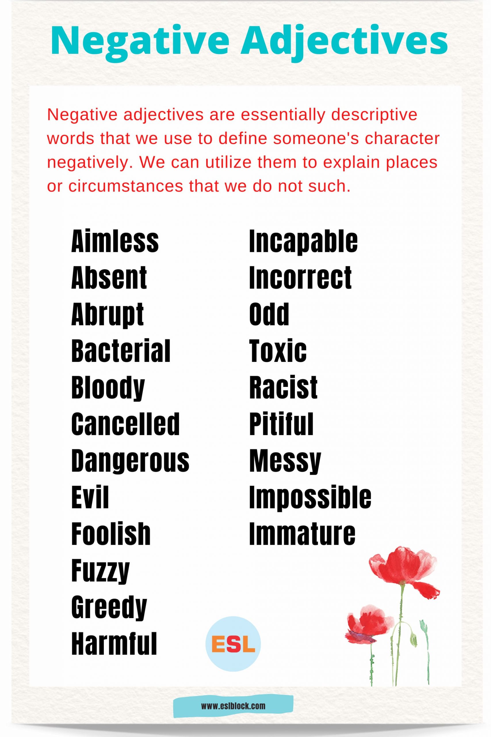 Negative Adjectives - English as a Second Language
