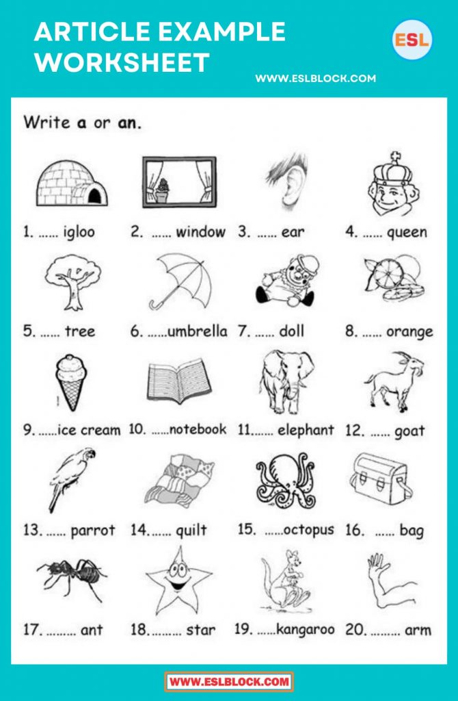 Definite and indefinite articles Worksheet - English as a Second Language