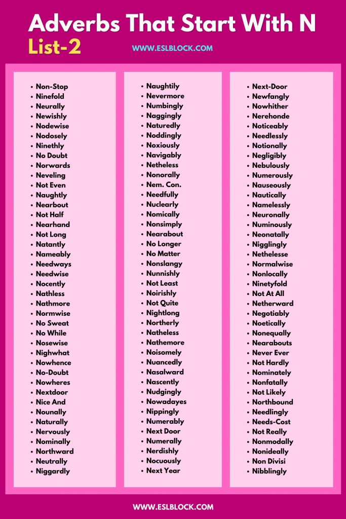 Adverbs That Start with N - English as a Second Language