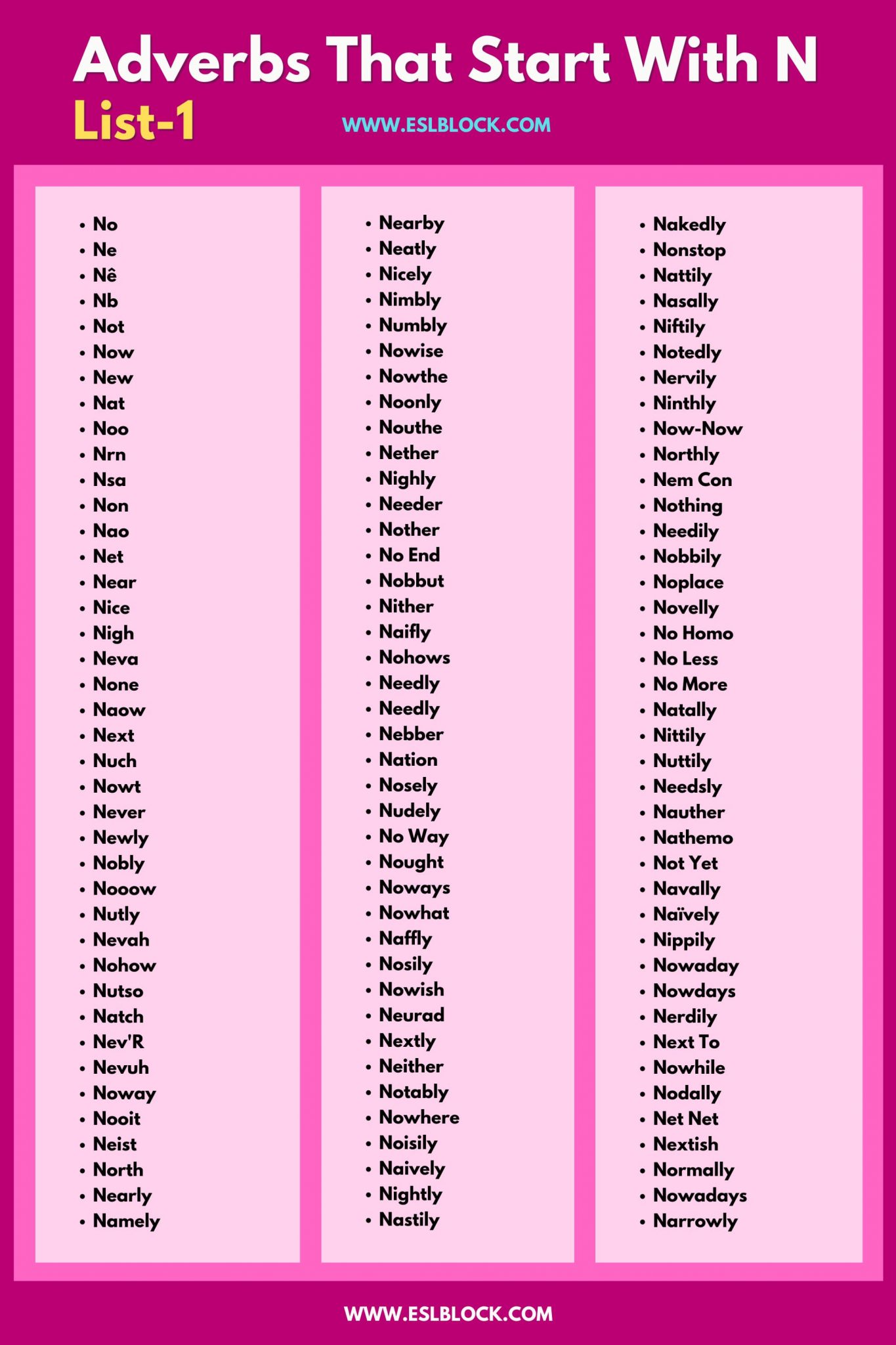 Adverbs That Start with N - English as a Second Language