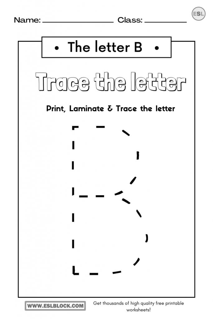 Tracing the Letter B Worksheets - English as a Second Language