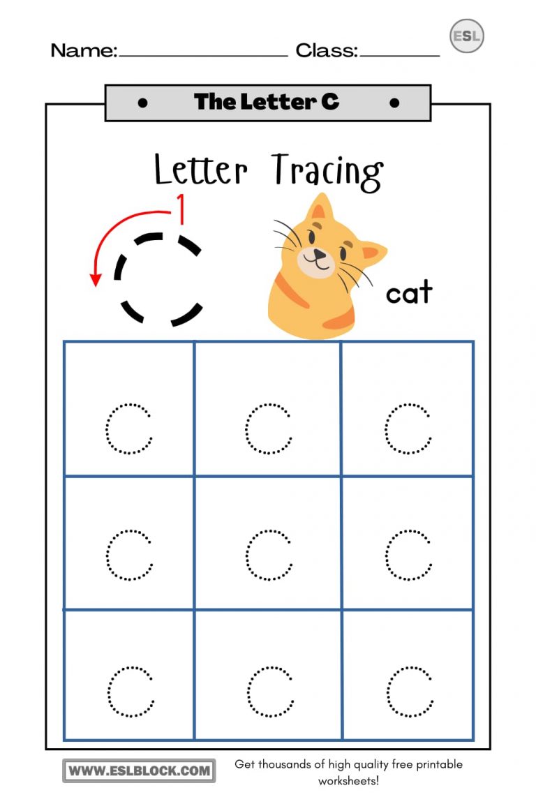Tracing the Letter C Worksheets - English as a Second Language