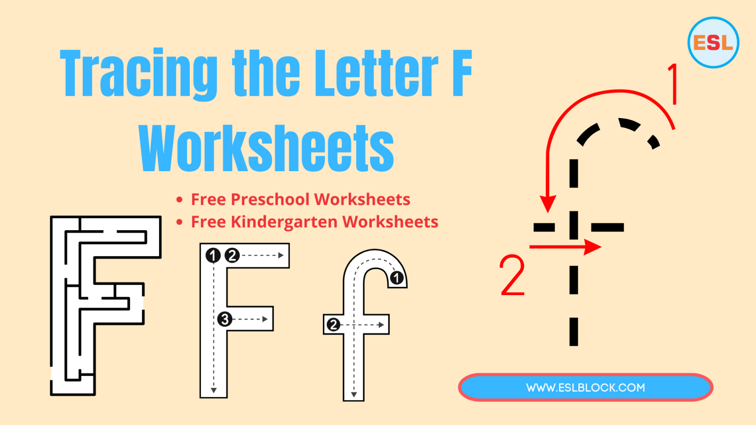 Tracing the Letter F Worksheets - English as a Second Language