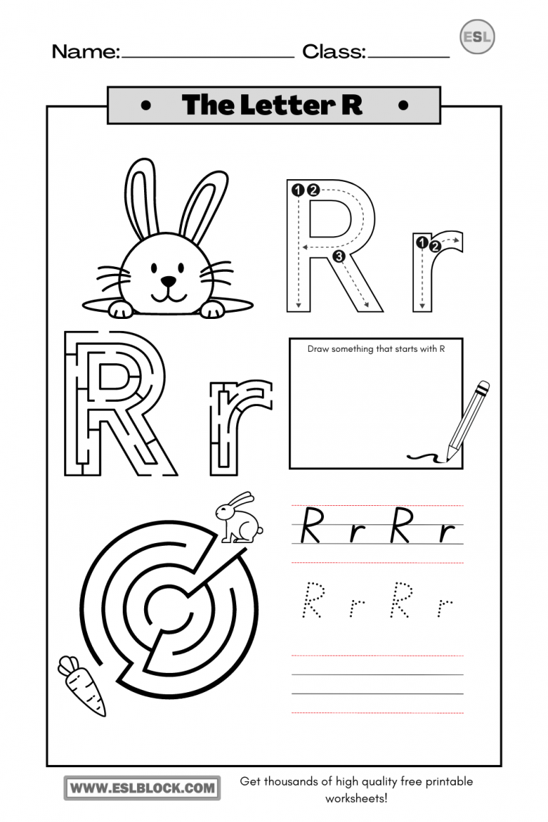 Tracing the Letter R Worksheets - English as a Second Language