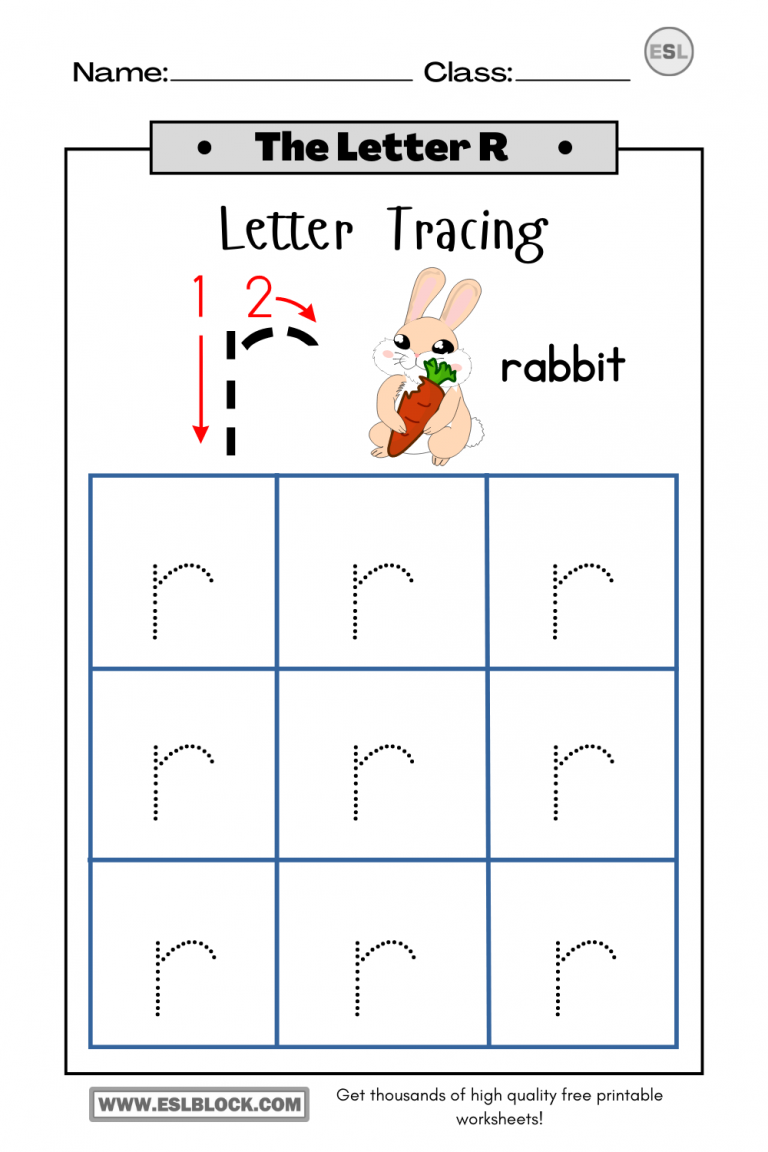 Tracing the Letter R Worksheets - English as a Second Language