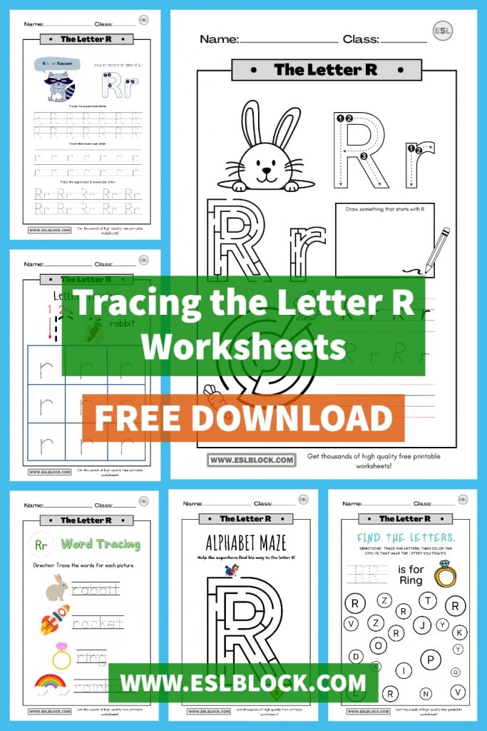 Tracing the Letter R Worksheets - English as a Second Language