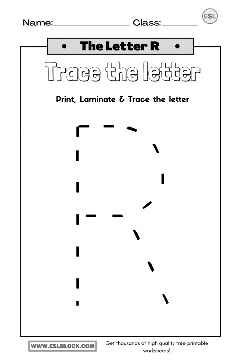 Tracing the Letter R Worksheets - English as a Second Language