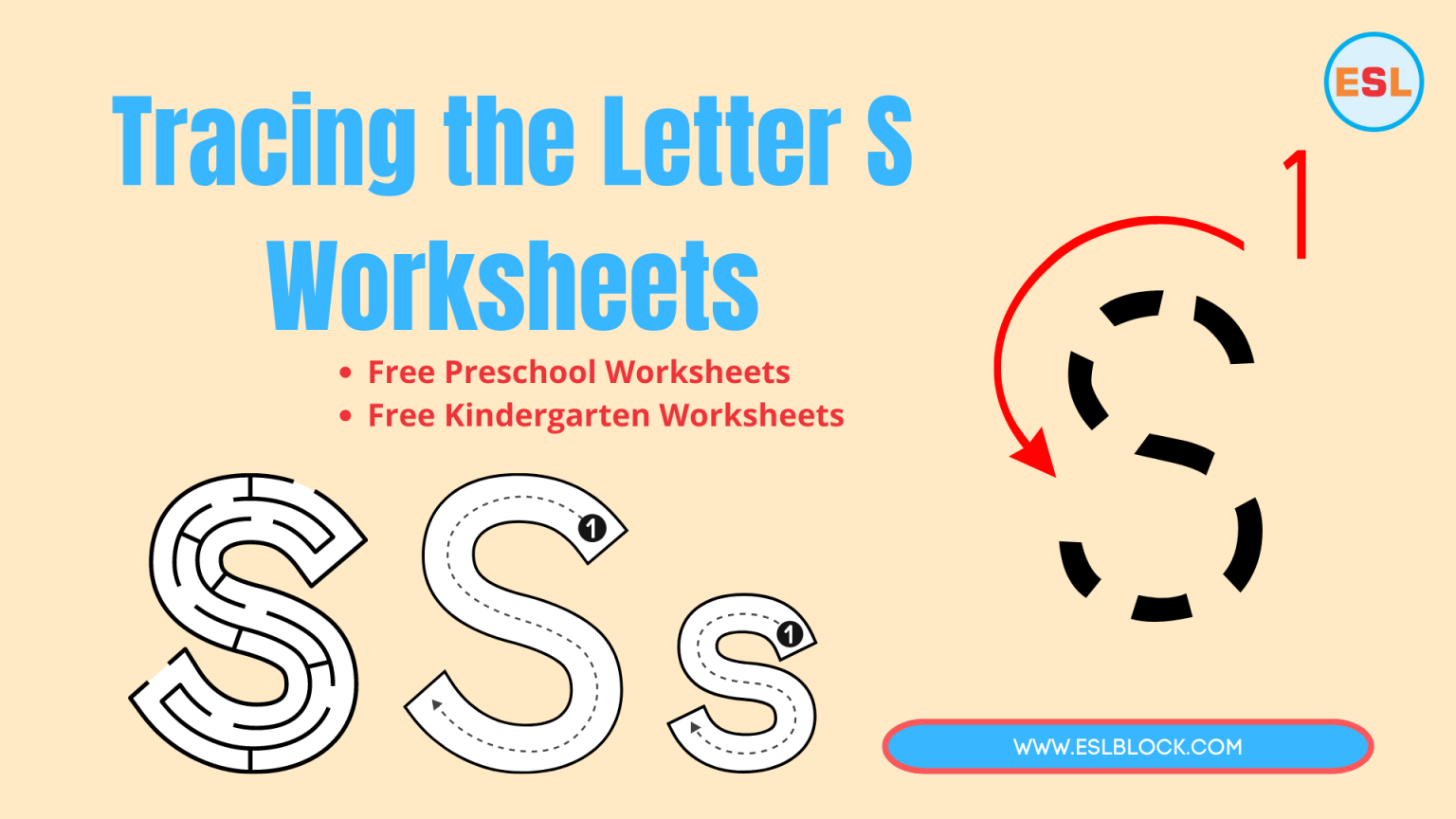 Tracing the Letter S Worksheets - English as a Second Language
