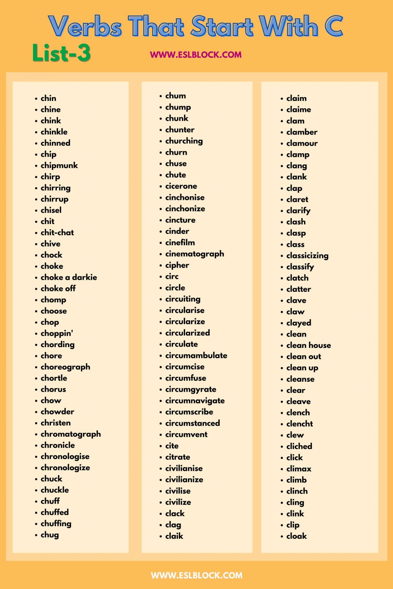 Verbs That Start With C - English as a Second Language