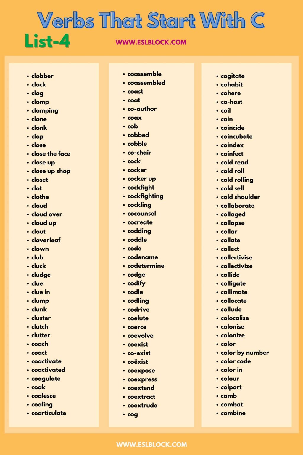 Verbs That Start With C - English as a Second Language