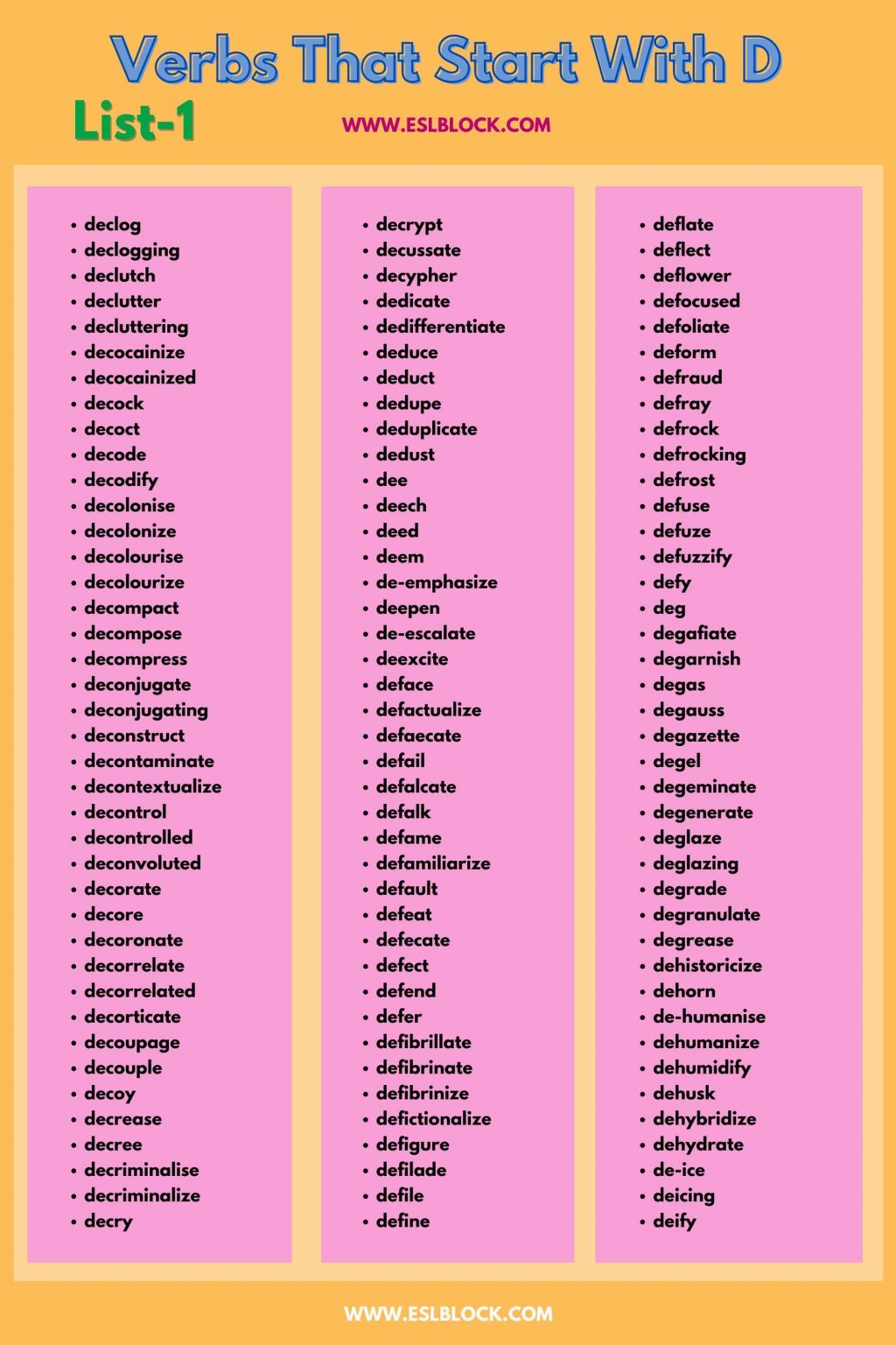 Verbs That Start With D - English as a Second Language