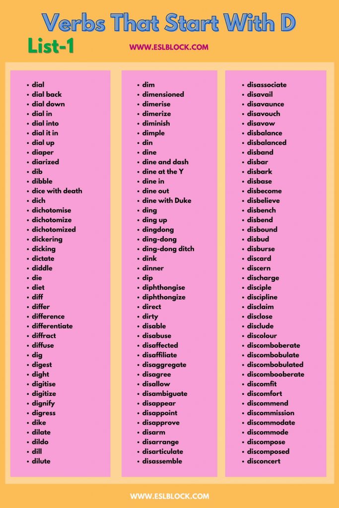 Verbs That Start With D - English as a Second Language