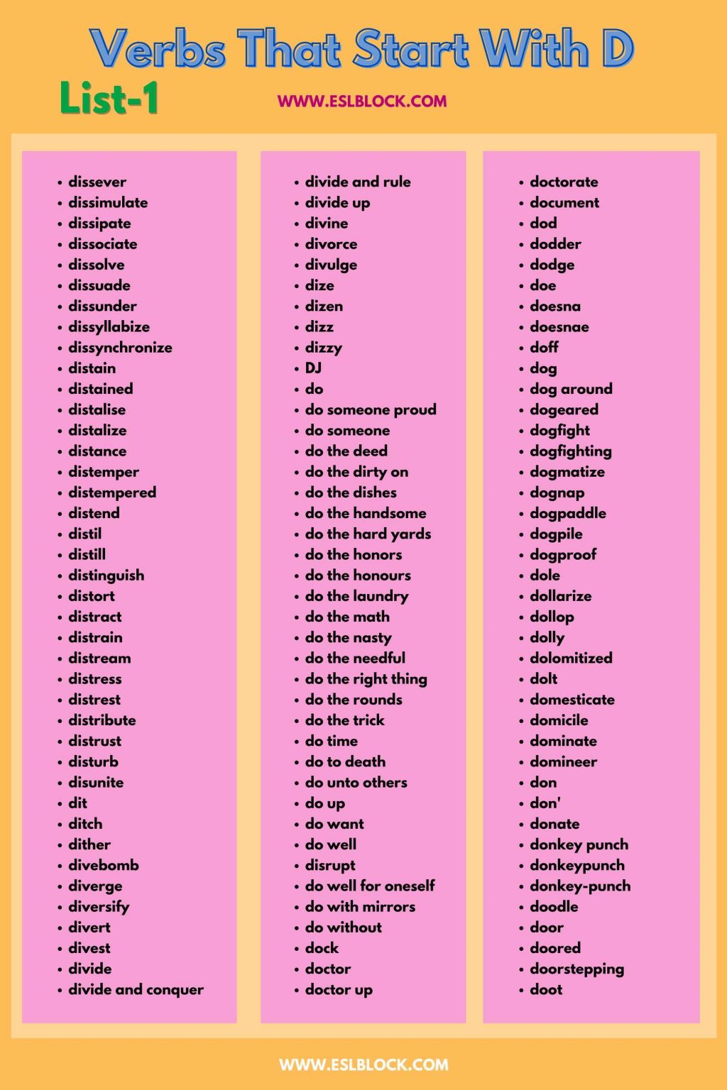 Verbs That Start With D - English as a Second Language