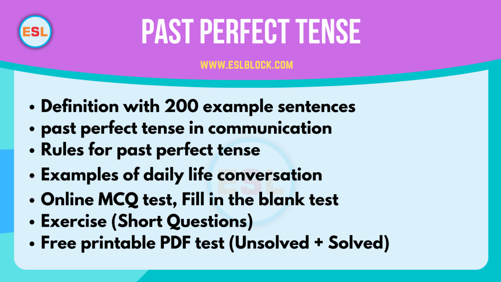 Past Perfect Tense Definition With Examples - English as a Second Language