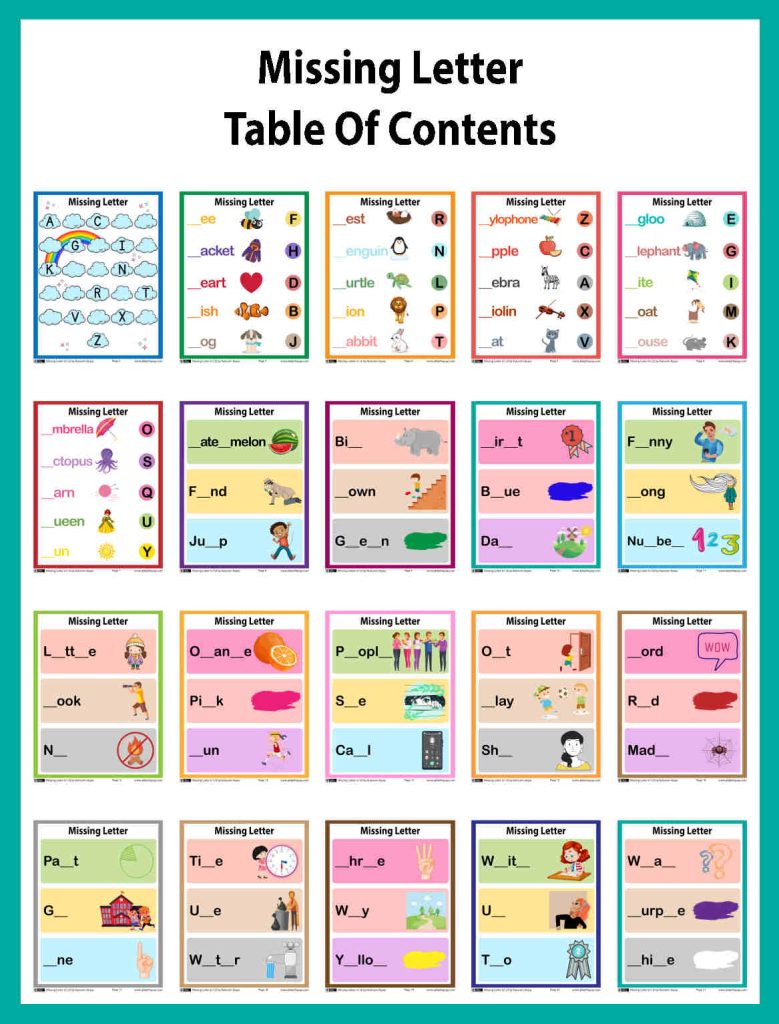 Missing Letter Worksheets - English as a Second Language