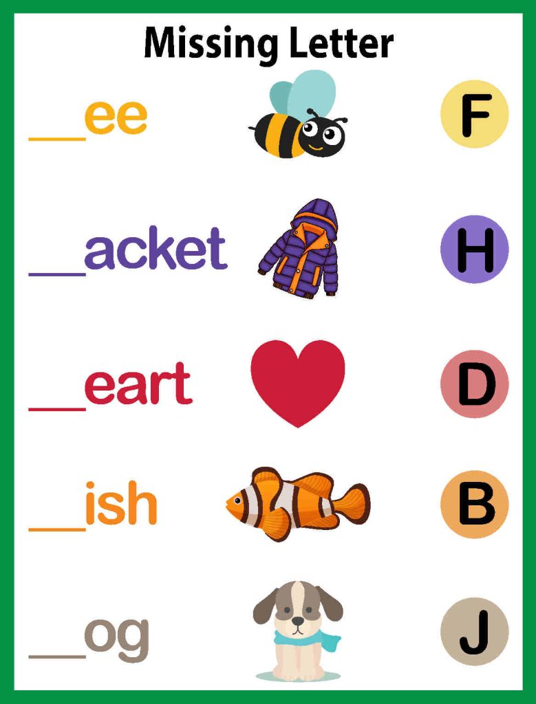Missing Letter Worksheets - English as a Second Language