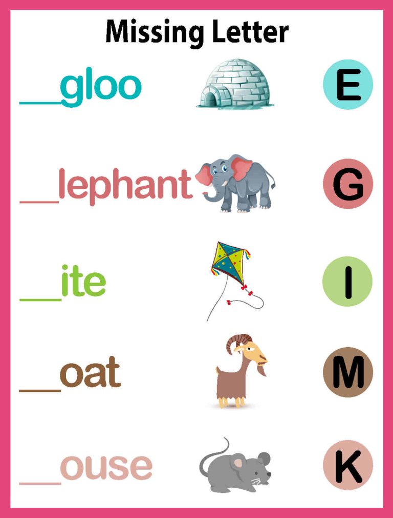 Missing Letter Worksheets - English as a Second Language