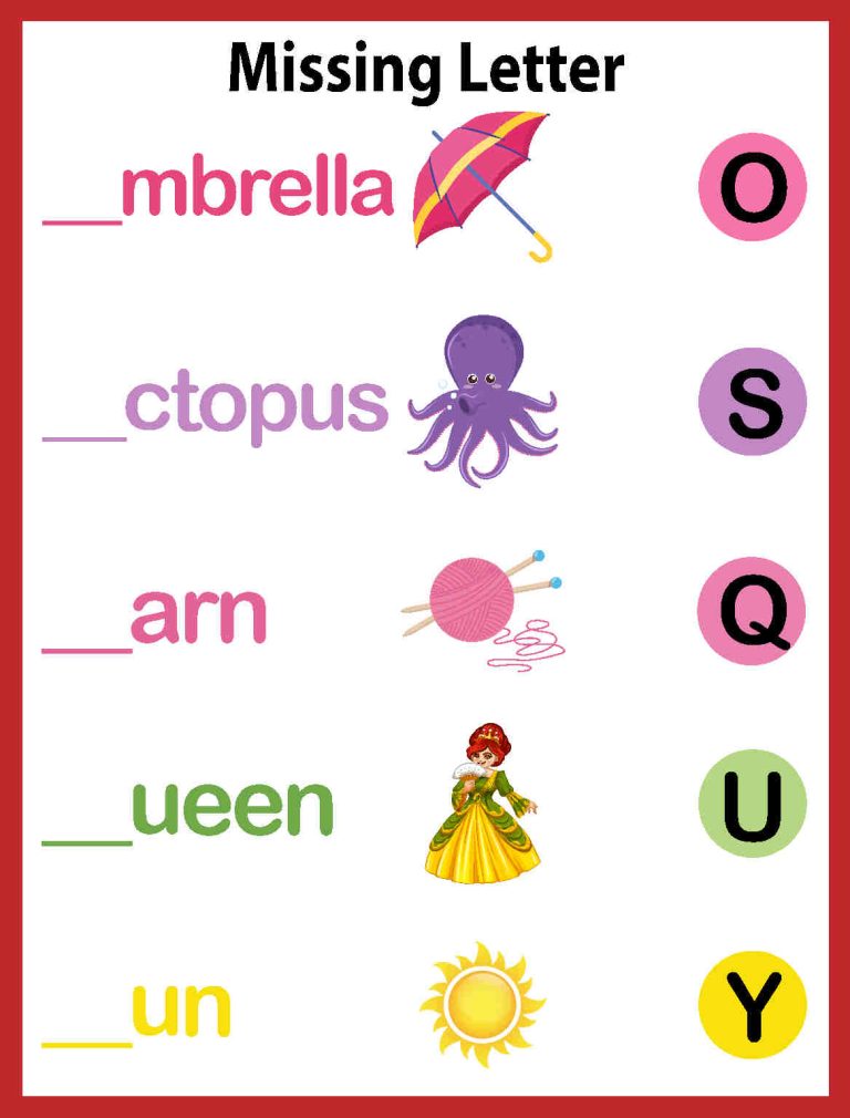 Missing Letter Worksheets - English as a Second Language